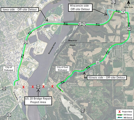Detour and improvements on the U.S. 20 Bridge (Julien Dubuque) over the ...